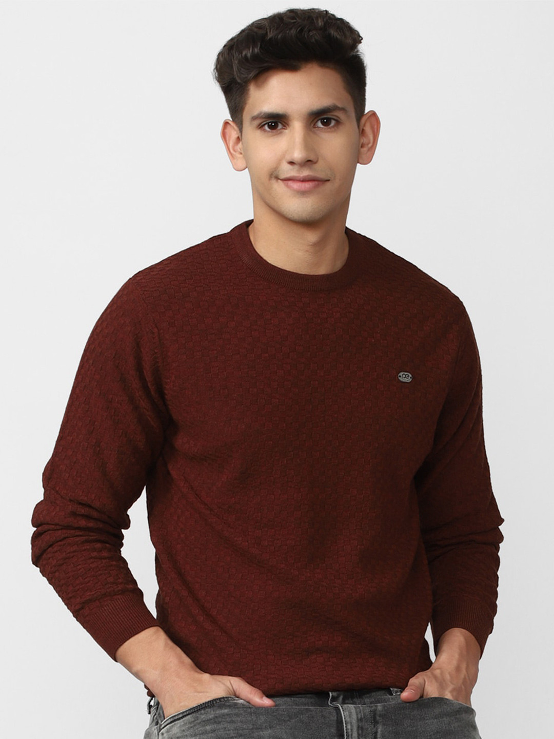 Buy Peter England Casuals Self Design Pullover Sweater - Sweaters for ...