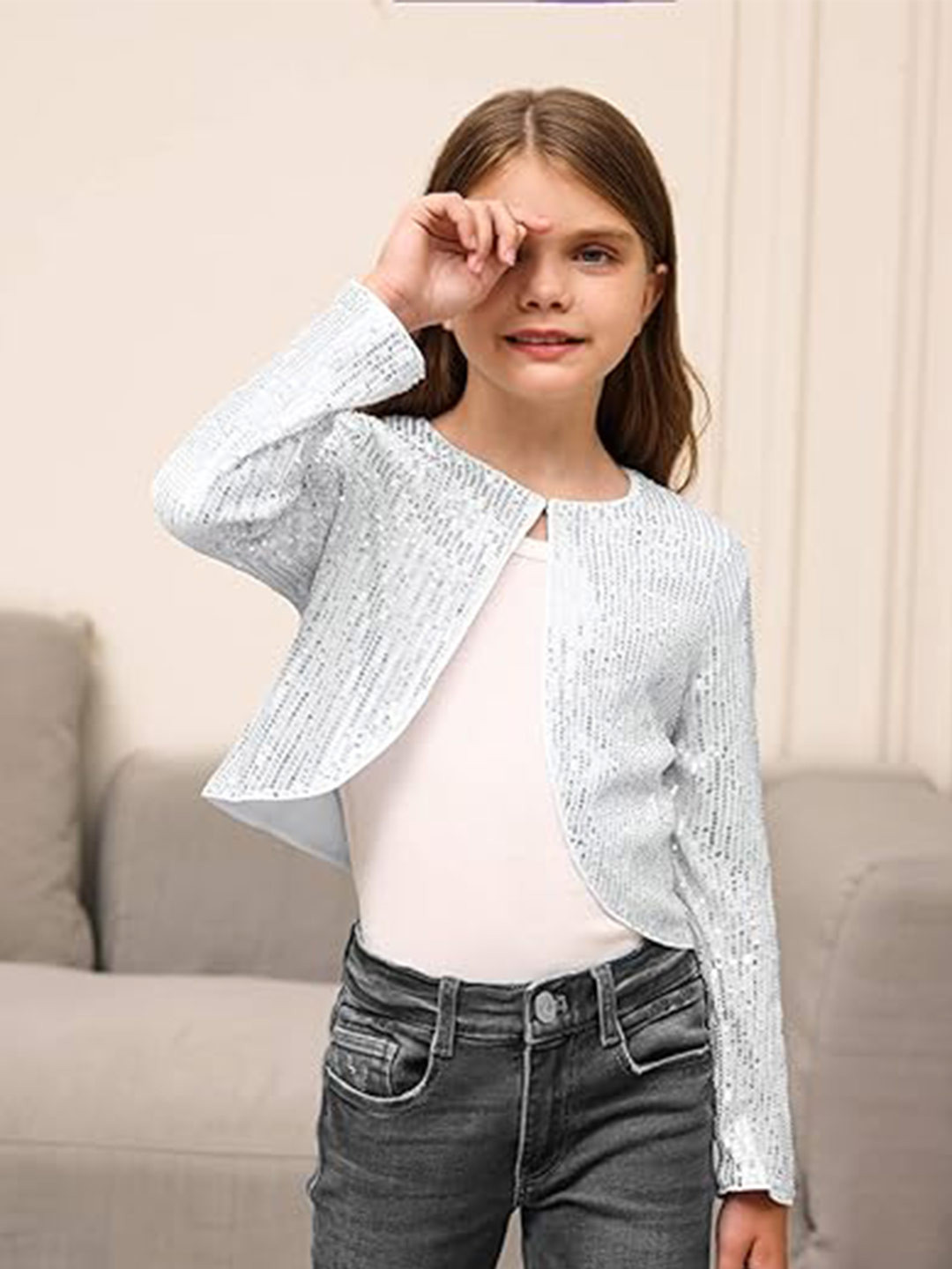 Buy R Cube Girls Self Design Embellished Shrug - Shrug for Girls ...