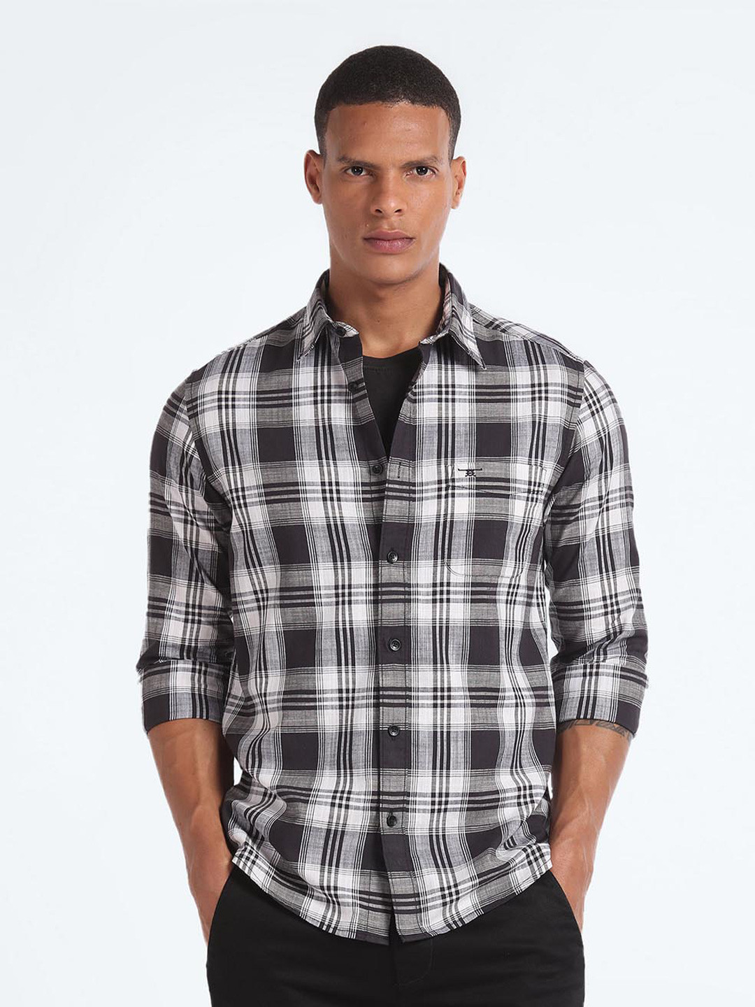 Buy Flying Machine Slim Fit Tartan Checked Pure Cotton Casual Shirt ...