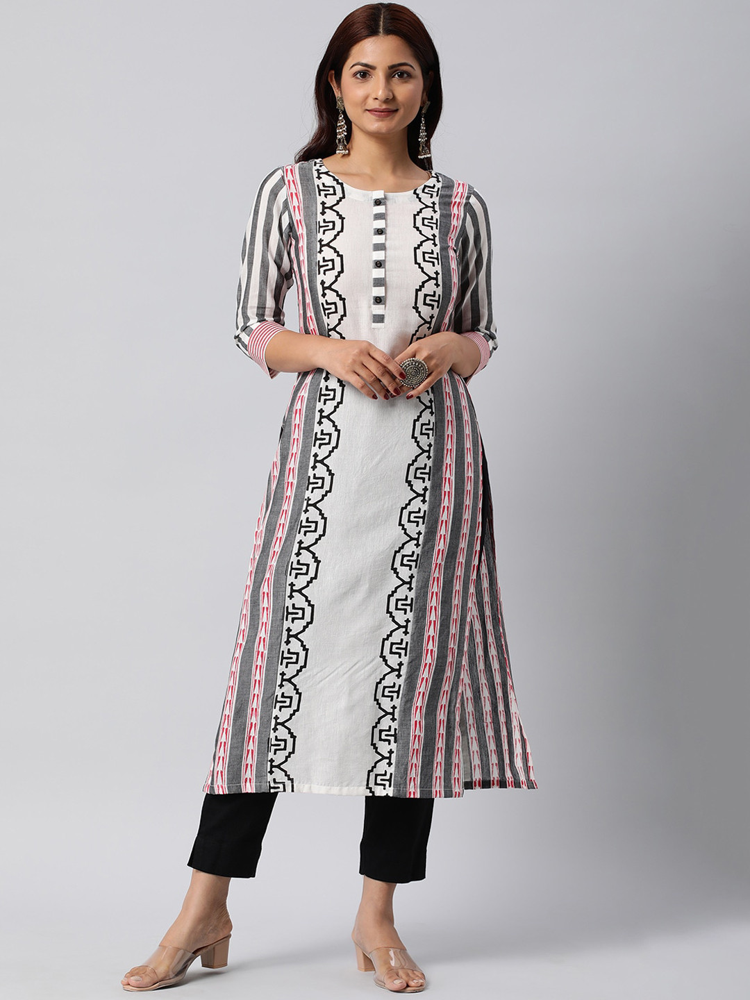 Buy KAMI KUBI Geometric Printed Round Neck Straight Kurta - Kurtas for ...