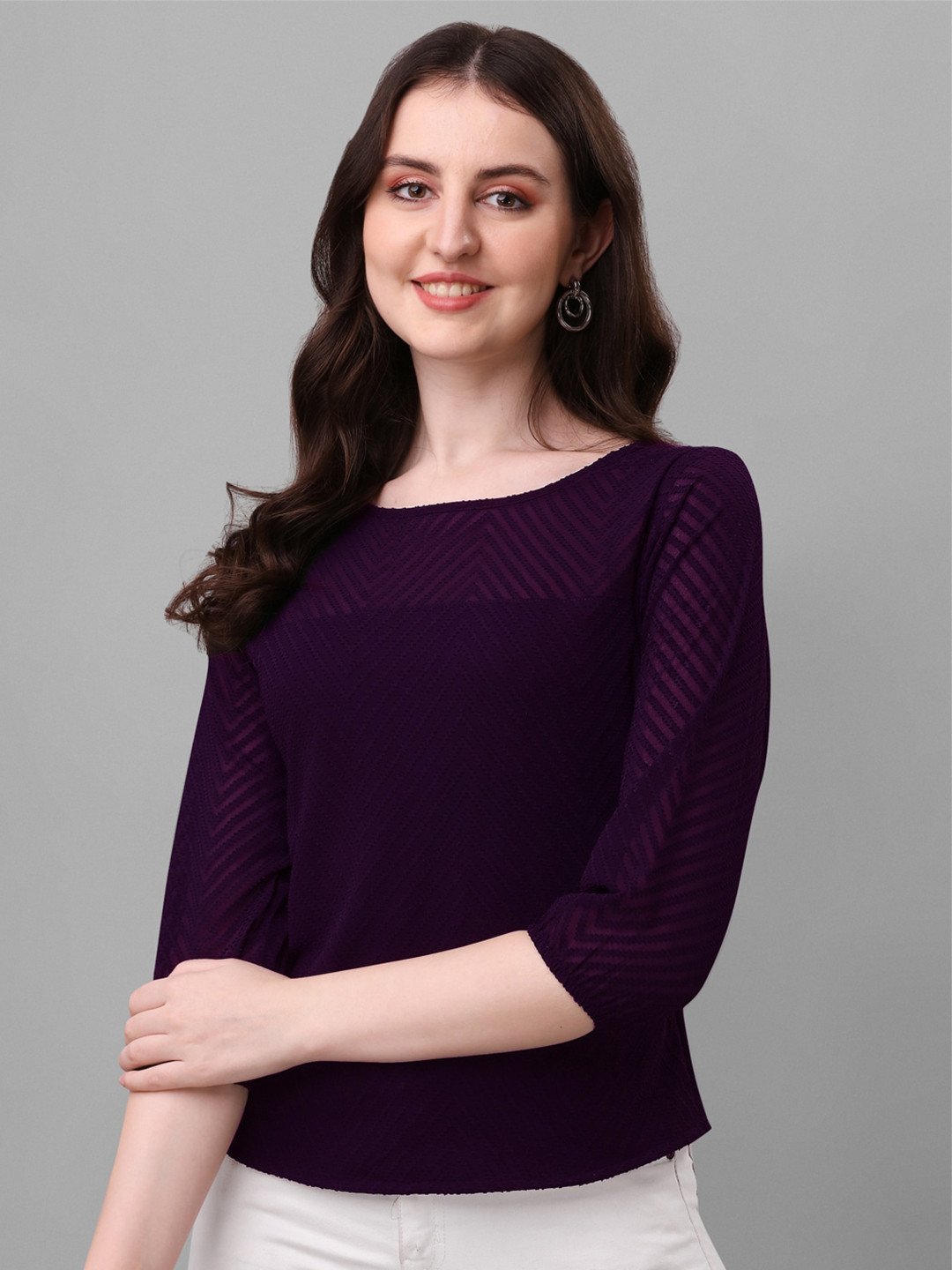 Buy Urban Komfort Self Design Round Neck Semi Sheer Top - Tops for ...