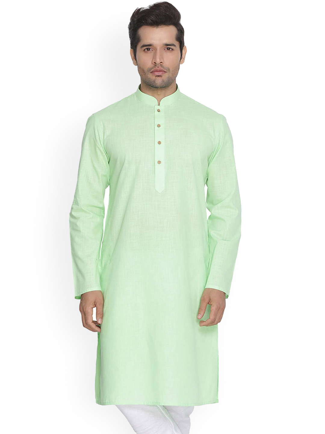 Buy Mitera Green Mandarin Collar Straight Kurta With Pyjamas - Kurta ...