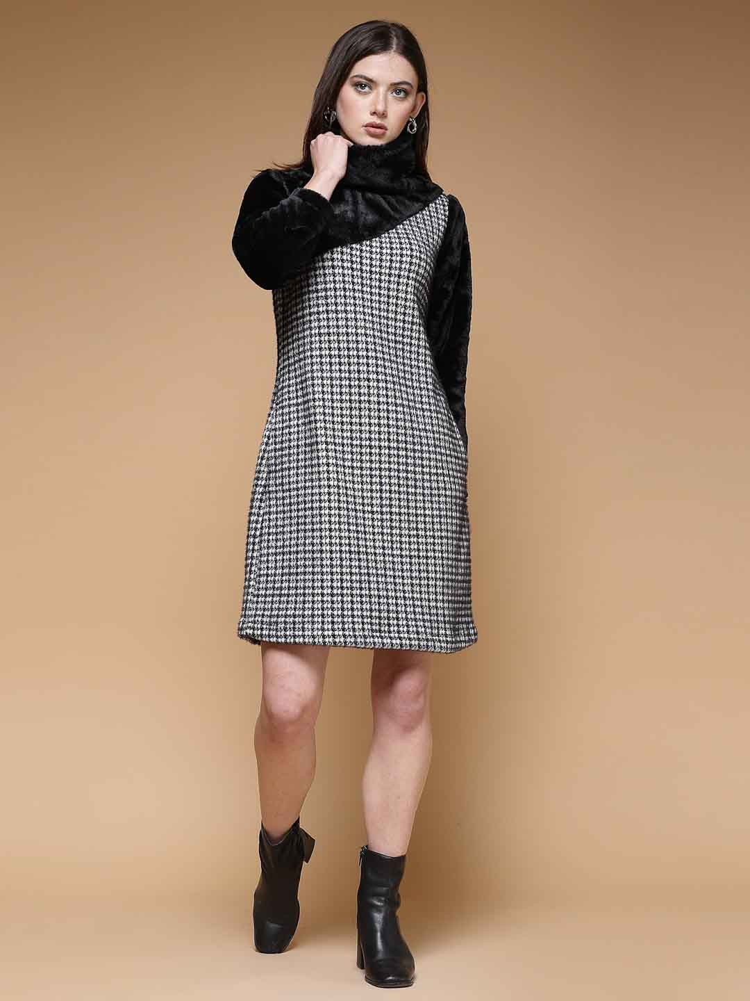 Buy Juelle Checked High Neck Woollen A Line Dress - Dresses for Women ...