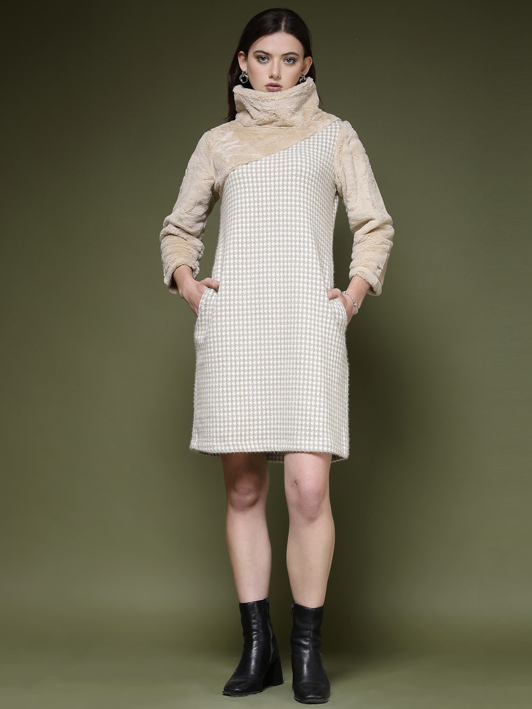 Buy Juelle Checked High Neck Woollen A Line Dress - Dresses for Women ...