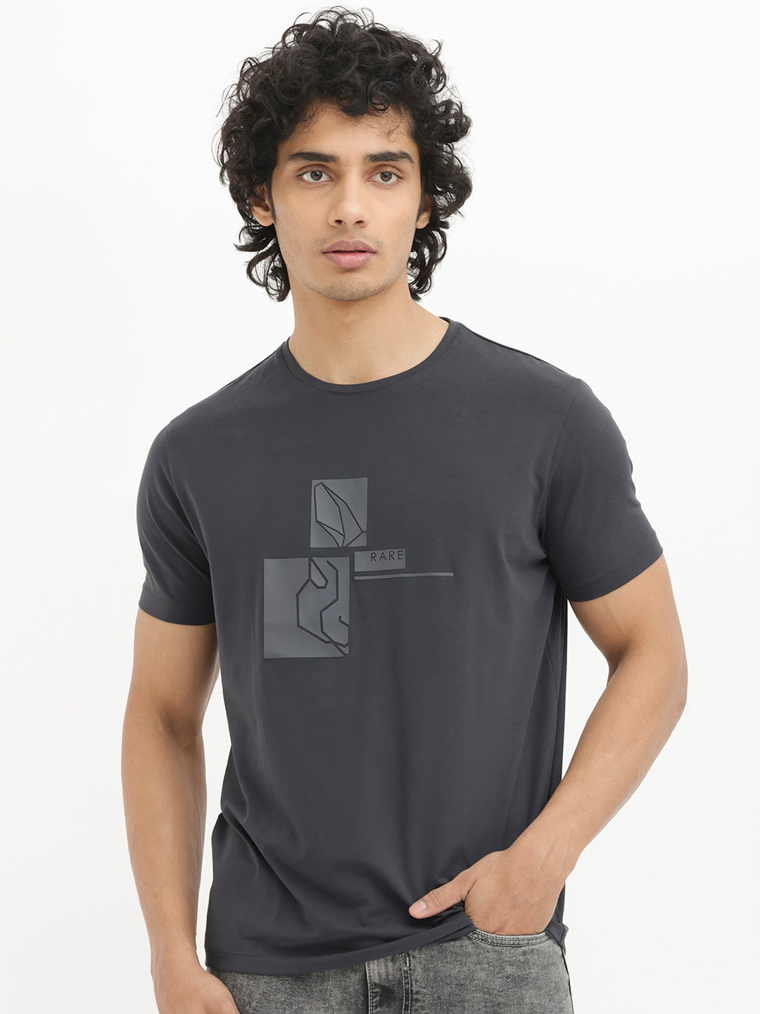 Buy RARE RABBIT Men Feine Regular Fit Graphic Printed Round Neck Cotton ...