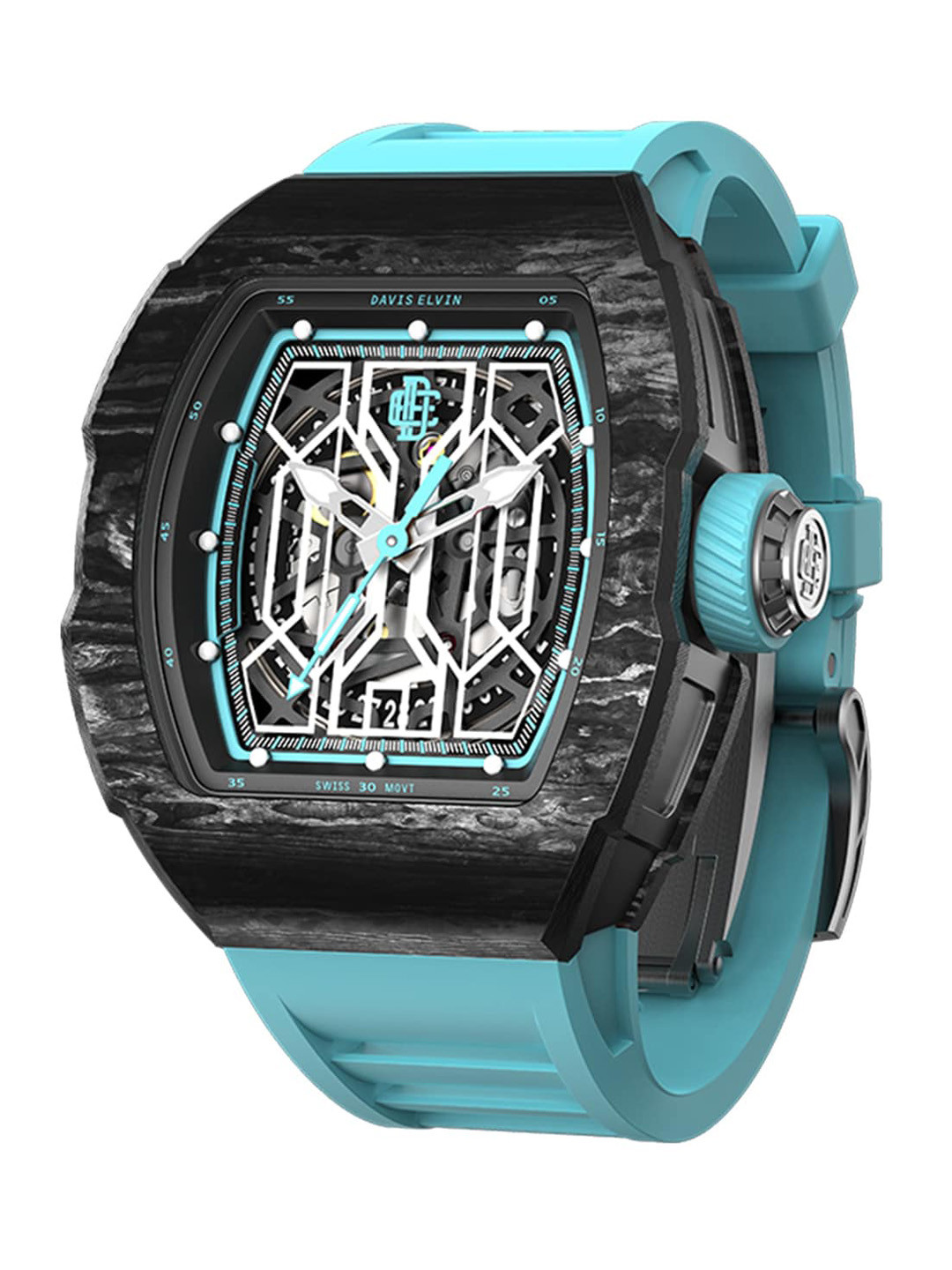 Buy DAVIS ELVIN Unisex Skeleton Dial Analogue Automatic Motion Powered ...