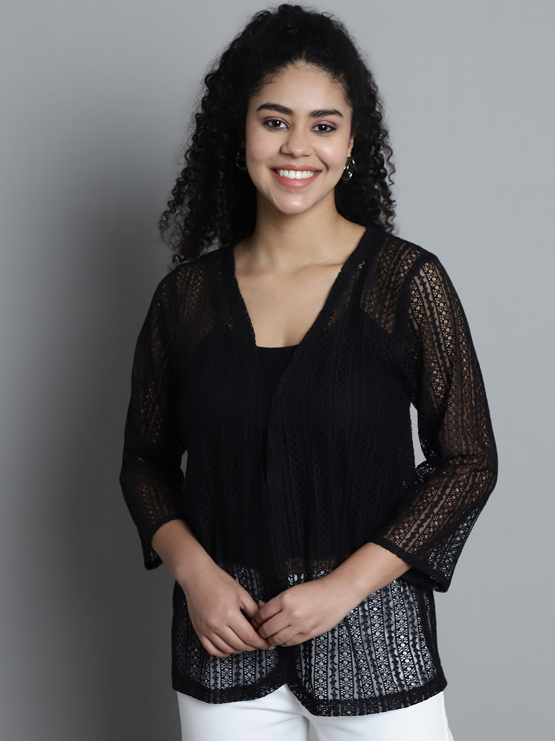 Buy Dressitude Self Design Crop Sheer Open Front Cotton Shrug - Shrug ...