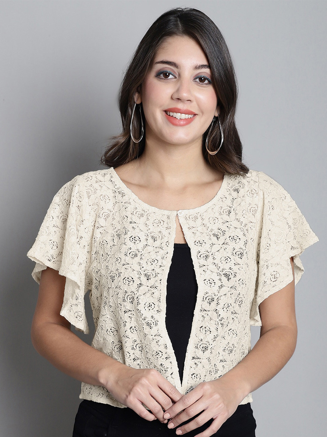 Buy Dressitude Self Design Sheer Cotton Open Front Shrug - Shrug for ...