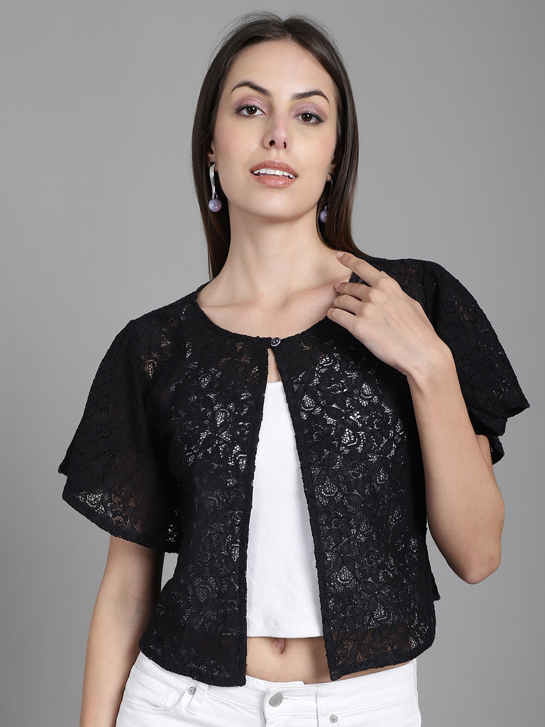 Buy Dressitude Self Design Sheer Cotton Open Front Shrug - Shrug for ...