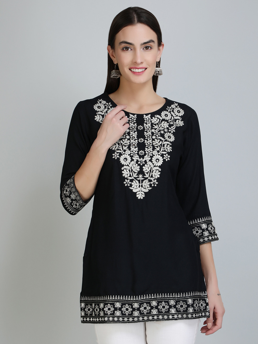 Buy MALANDRO Floral Embroidered Straight Kurti - Kurtis for Women ...