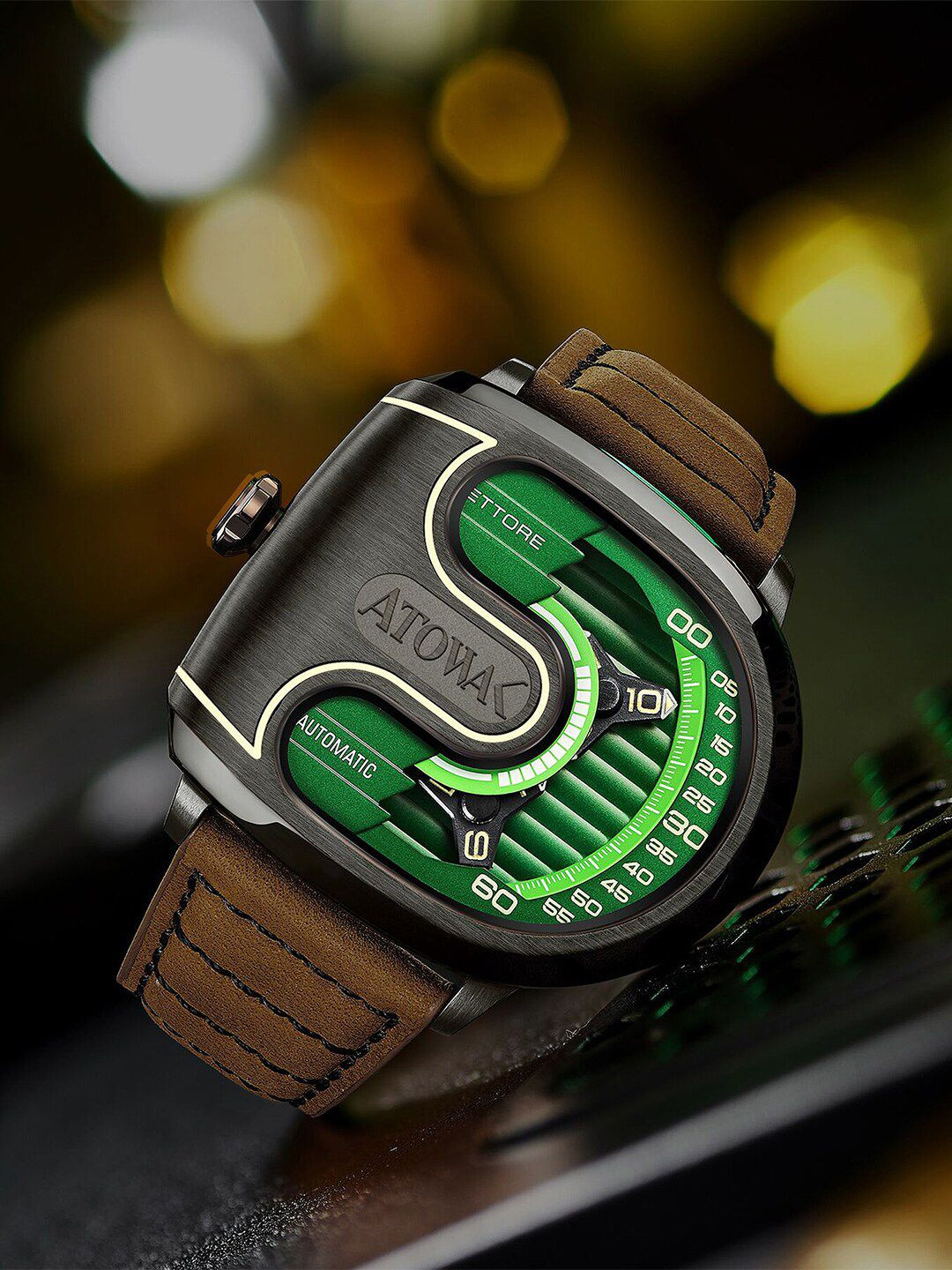 Buy Atowak Men Leather Straps Automatic Motion Powered Analogue Watch ...