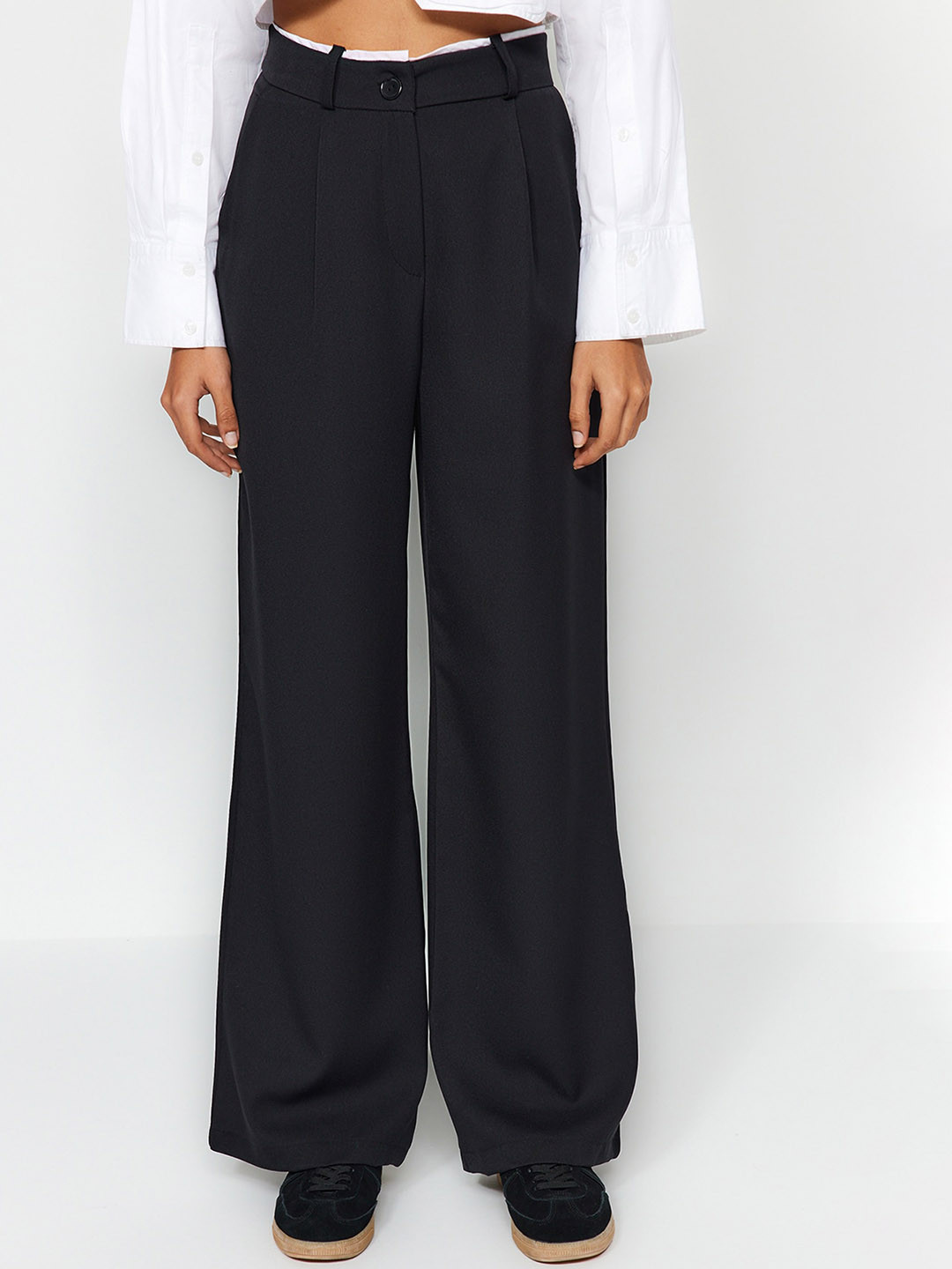 Buy Trendyol Women Mid Rise Pleated Parallel Trousers - Trousers for ...