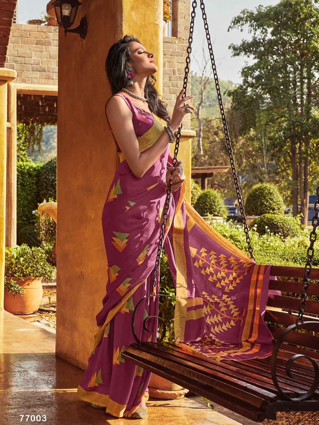 Buy ROOP SUNDARI SAREES Geometric Printed Saree - Sarees for Women ...