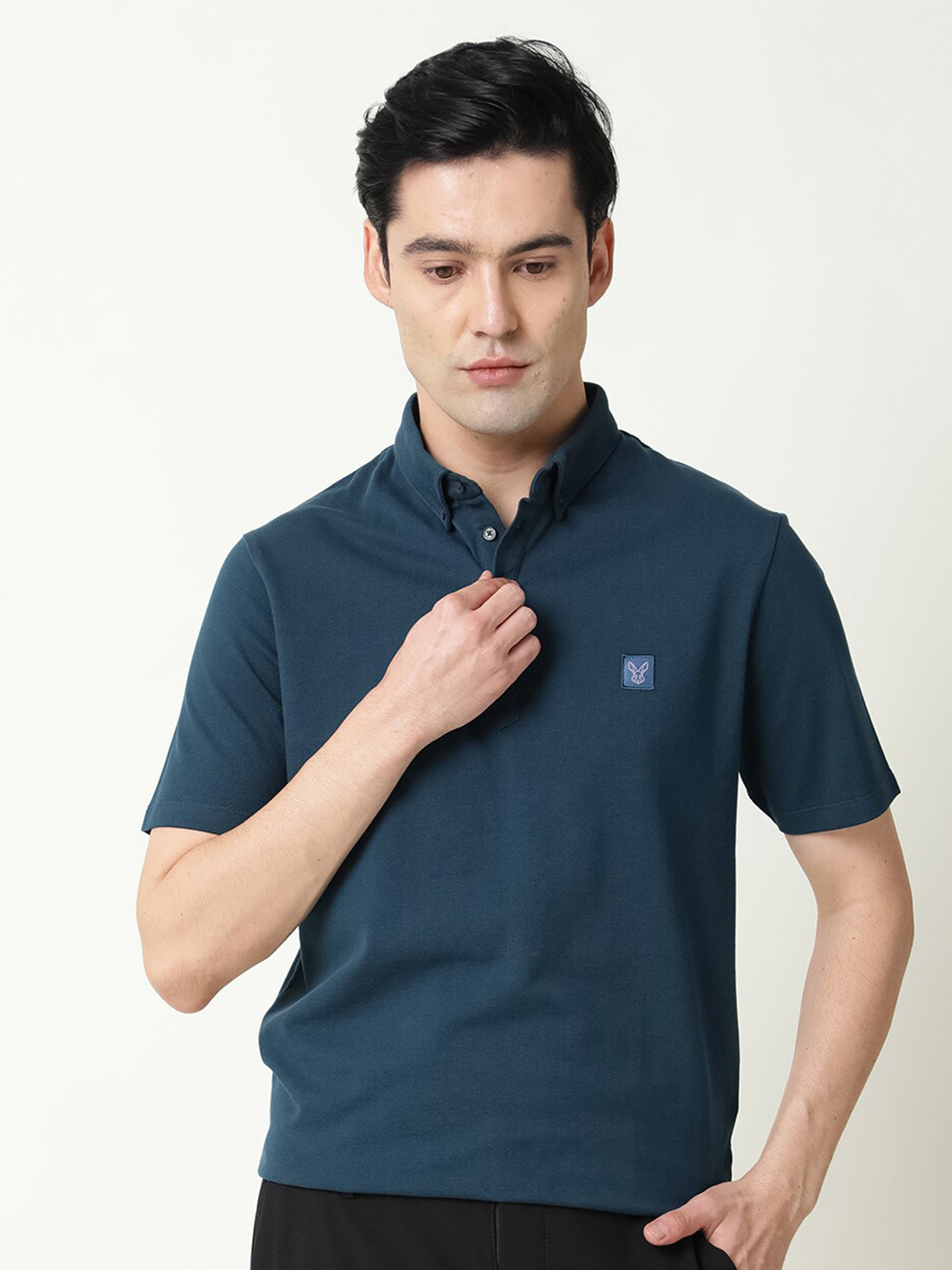 Buy RARE RABBIT Men Cassini 2 Button Down Collars Cotton Slim Fit T ...