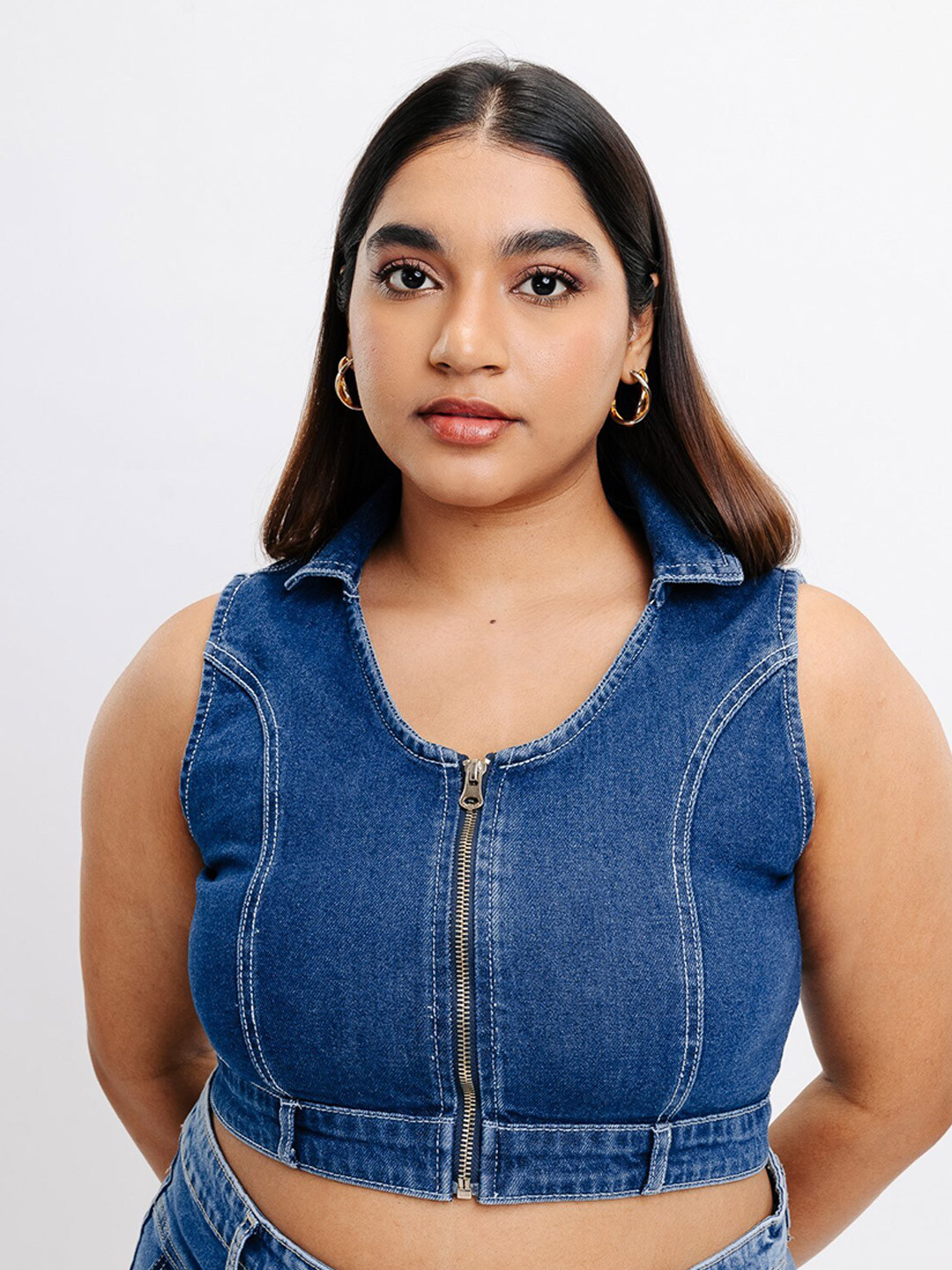 Buy FREAKINS Cotton Round Neck Denim Opaque Crop Plus Size Top - Tops ...