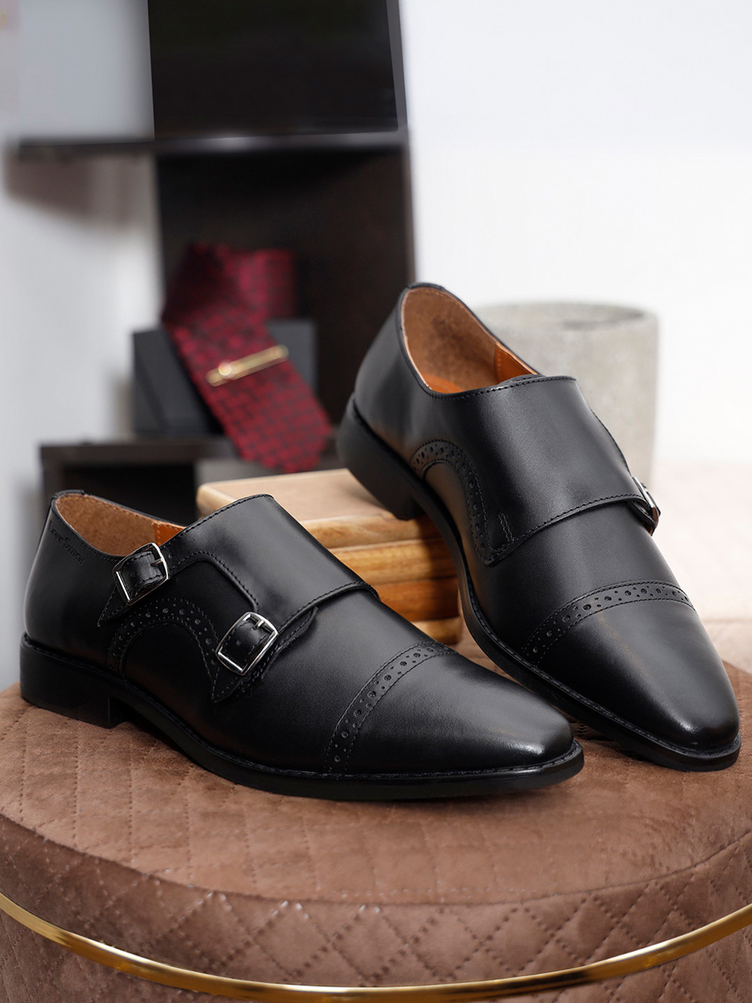 Buy Louis Stitch Men Jet Black Premium Italian Leather Formal Monk ...