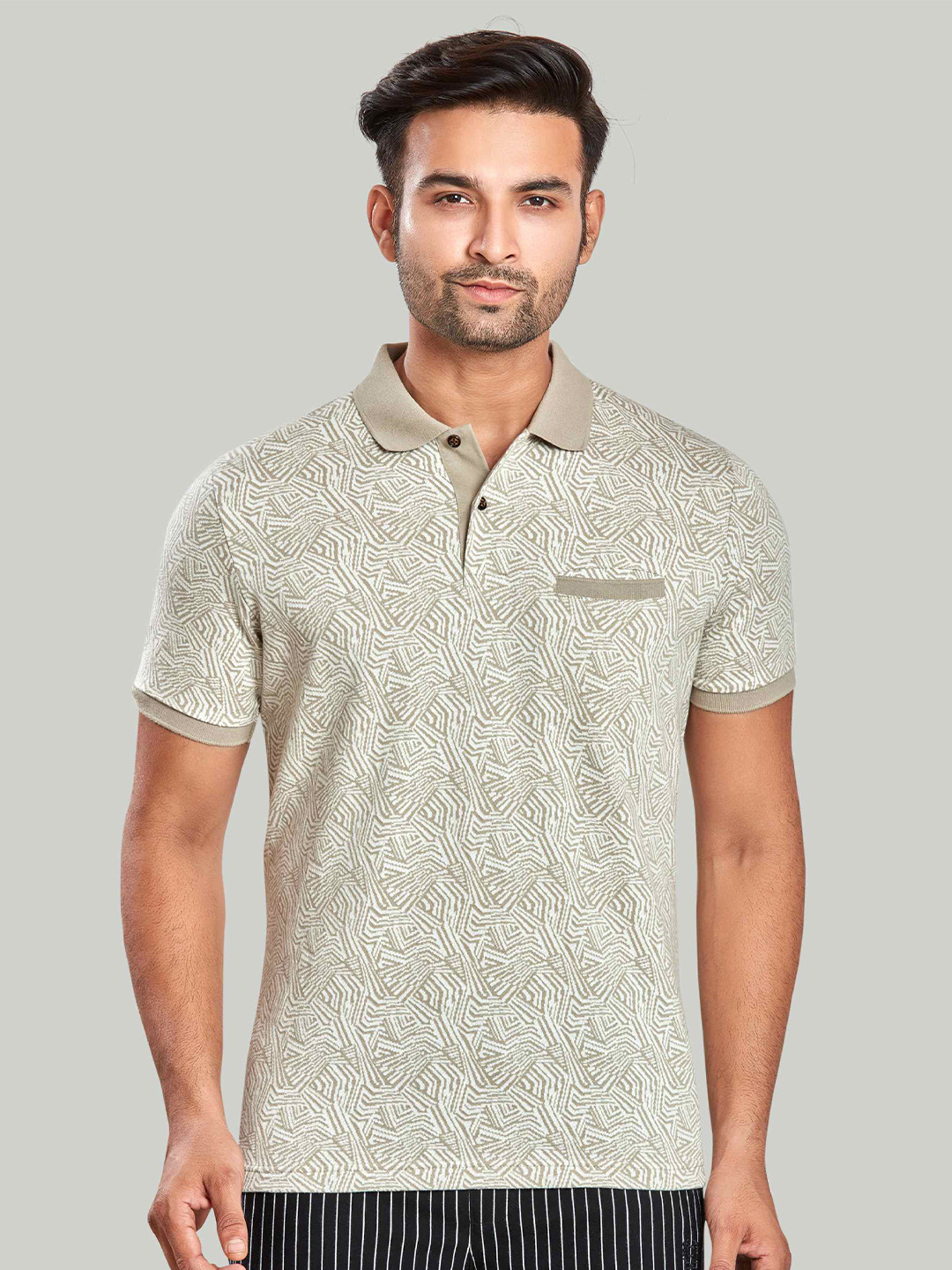 Buy CELSIUS Geometric Printed Polo Collar Jacquard T Shirt - Tshirts ...