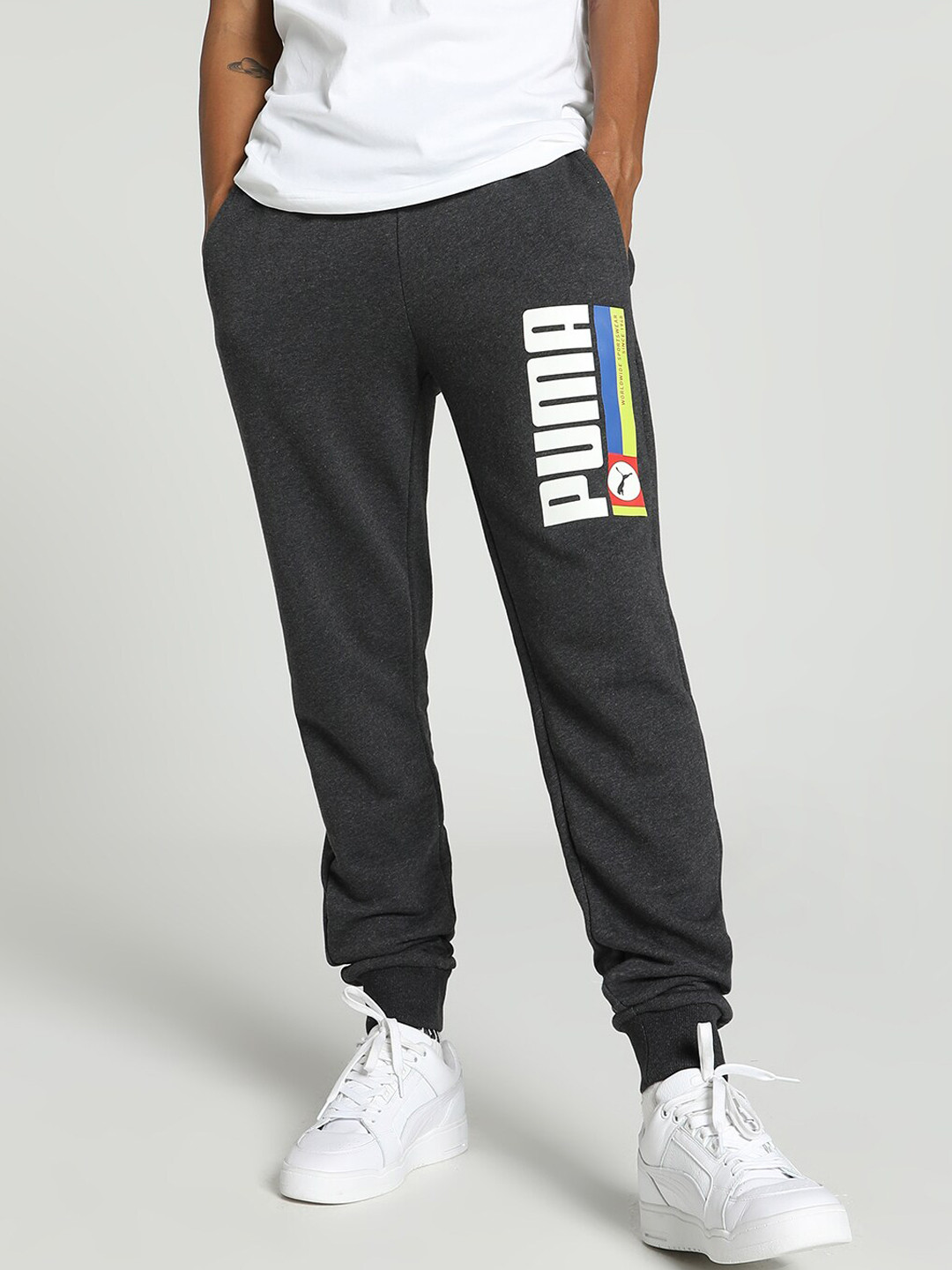 Buy Puma Men Stylized Logo Printed Slim Fit Cotton Joggers - Track ...