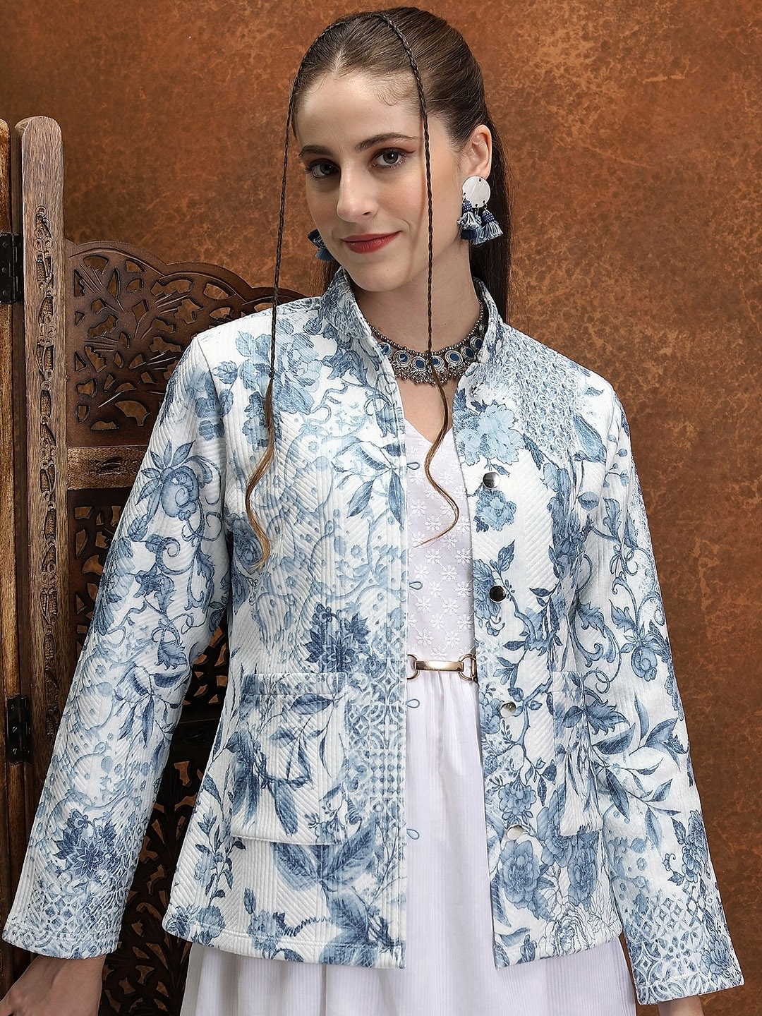 Buy Vishudh White Floral Printed Crop Tailored Jacket - Jackets for ... Buy Vishudh White Floral Printed Crop Tailored Jacket - Jackets for ...