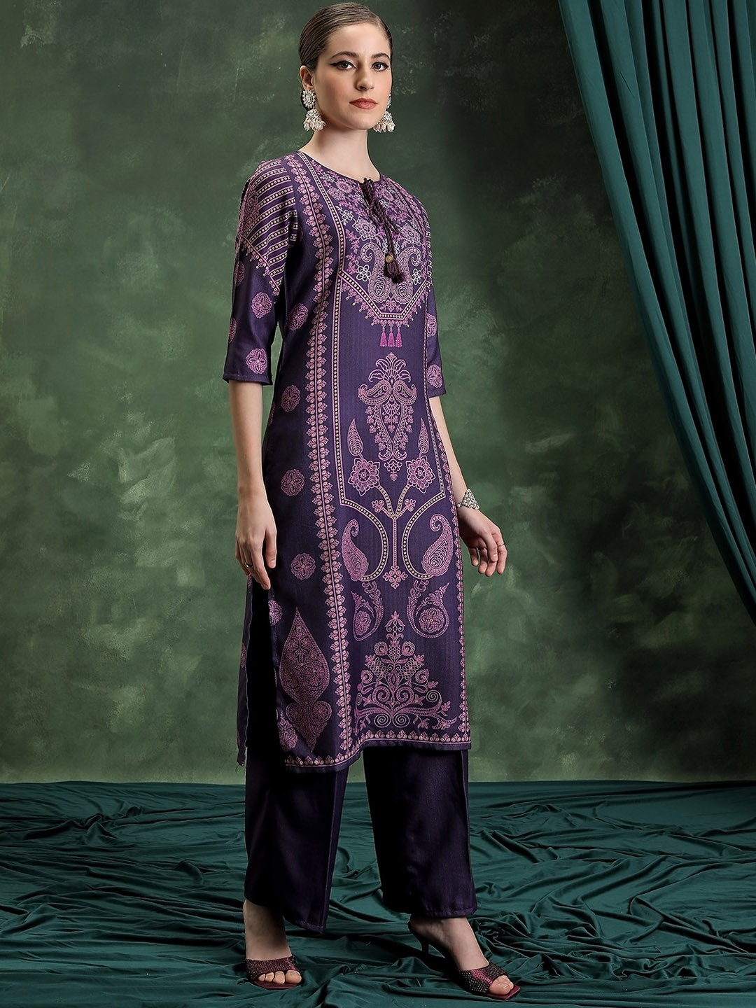 Buy Vishudh Ethnic Motifs Printed Regular Kurta With Palazzos - Kurta ...