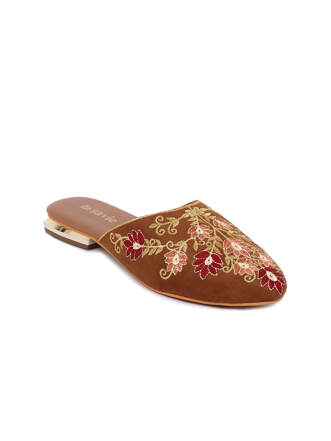 Buy LA SAVIE Textured Embroidered Detail Ethnic Mules - Flats for Women ...
