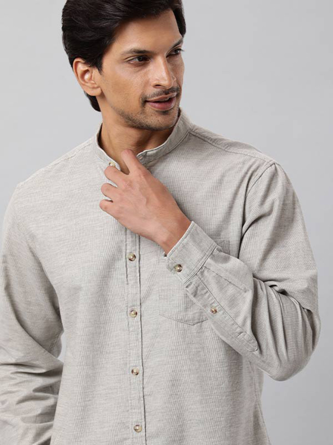 Buy Indian Terrain Mandarin Collar Pure Cotton Casual Shirt - Shirts ...