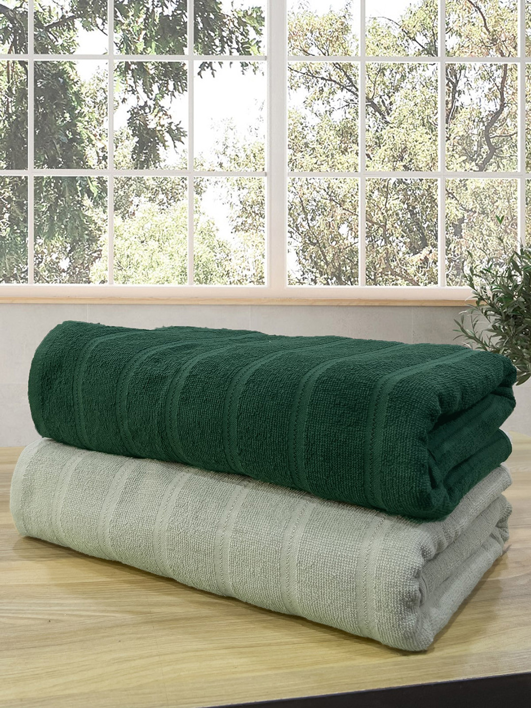Buy LABHAM Green & Pistachio 2 Pcs Cotton Bath Towels - Bath Towels for Unisex 27157616 | Myntra