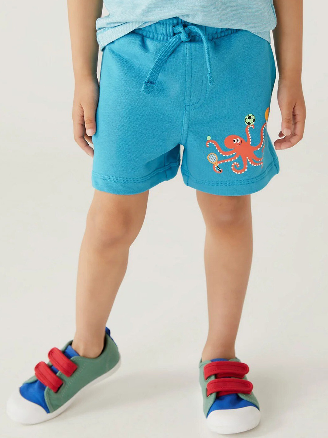 Buy Marks & Spencer Boys Octopus Printed High Rise Pure Cotton Shorts ...