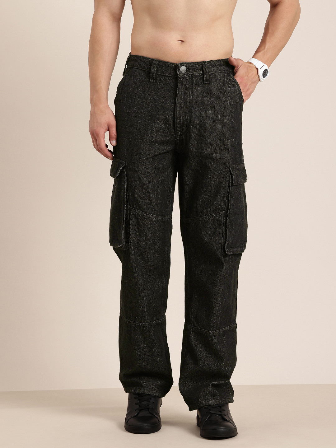 Buy HERE&NOW Men Pure Cotton Relaxed Fit Cargo Jeans - Jeans for Men ...