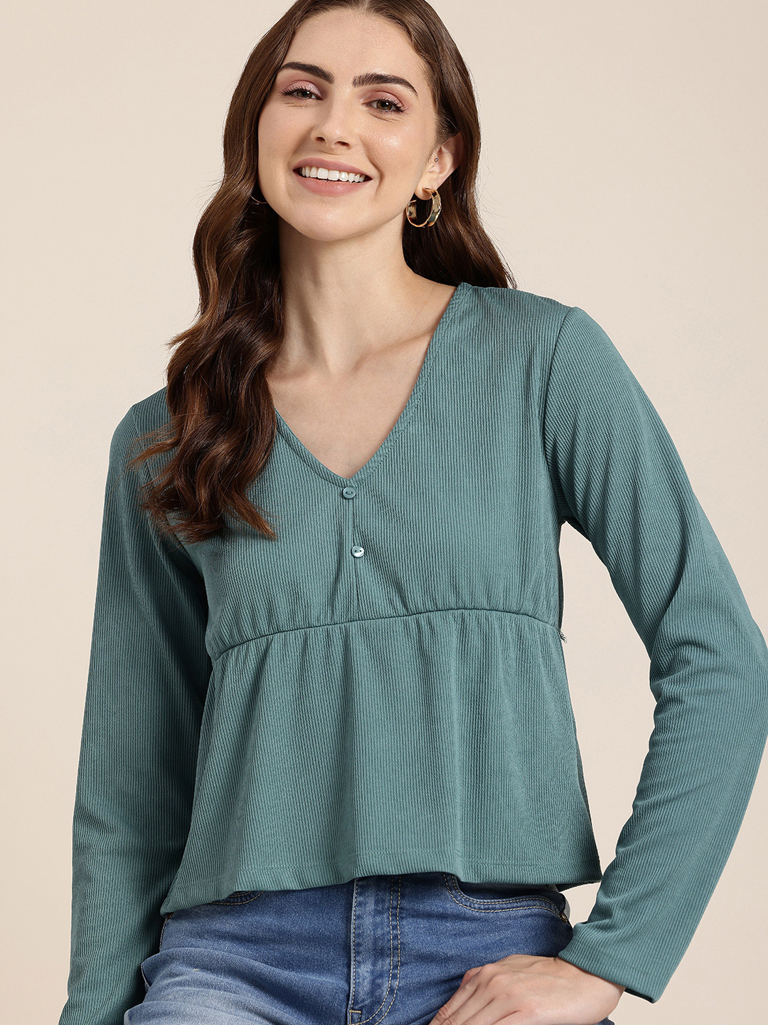 Buy HERE&NOW Ribbed A Line Top - Tops for Women 27160272 | Myntra