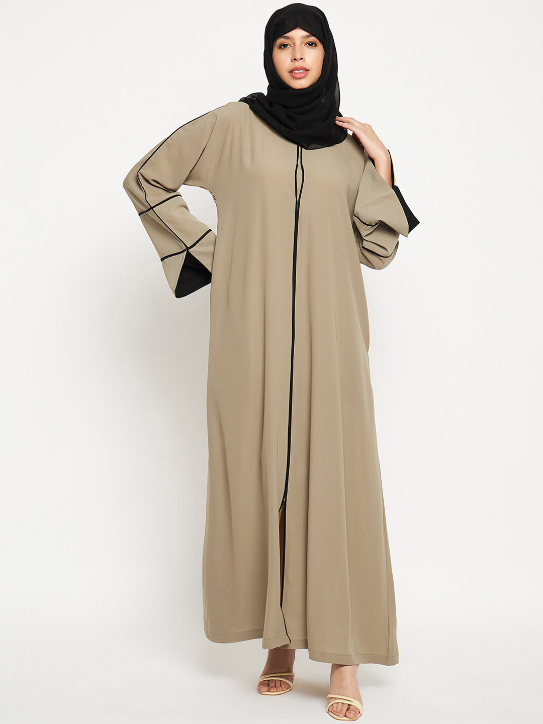 Buy NABIA Women Solid A Line Abaya Burqa With Black Piping Design ...