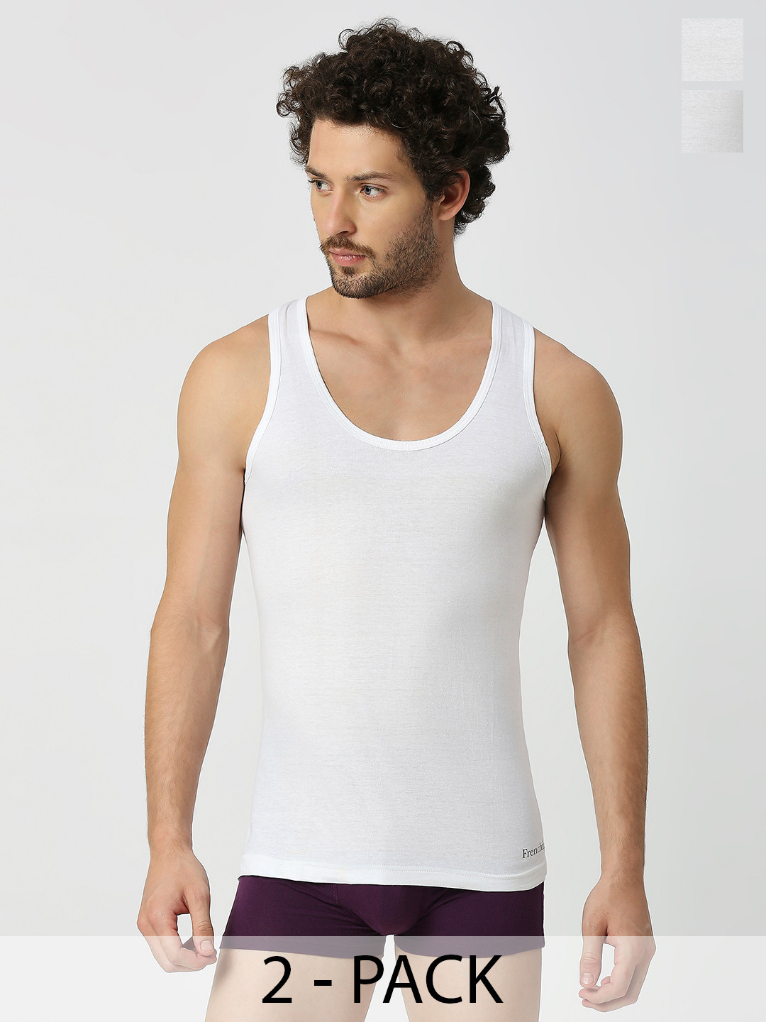 Buy FRENCHIE Pack Of 2 Assorted Pure Cotton Innerwear Vests - Innerwear ...