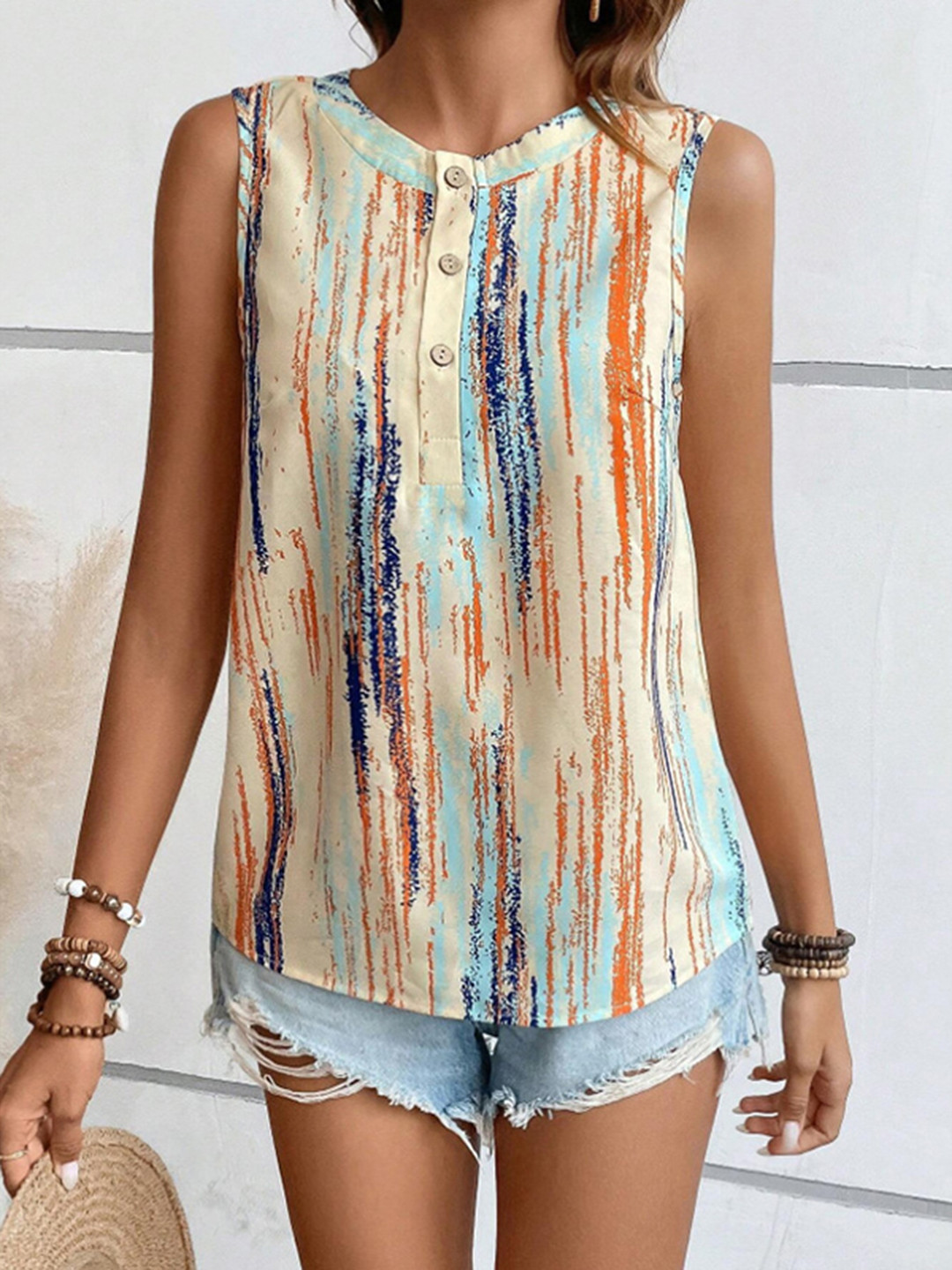 Buy StyleCast Orange Abstract Printed Round Neck Sleeveless Opaque ...