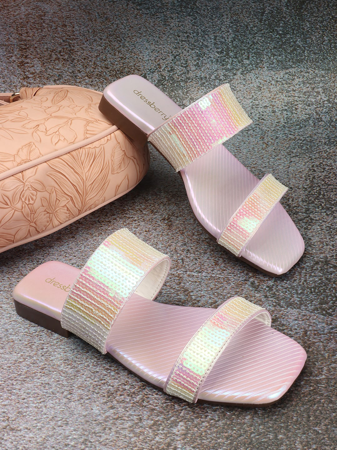 Buy DressBerry Lavender Embellished Open Toe Flats - Flats for Women ...