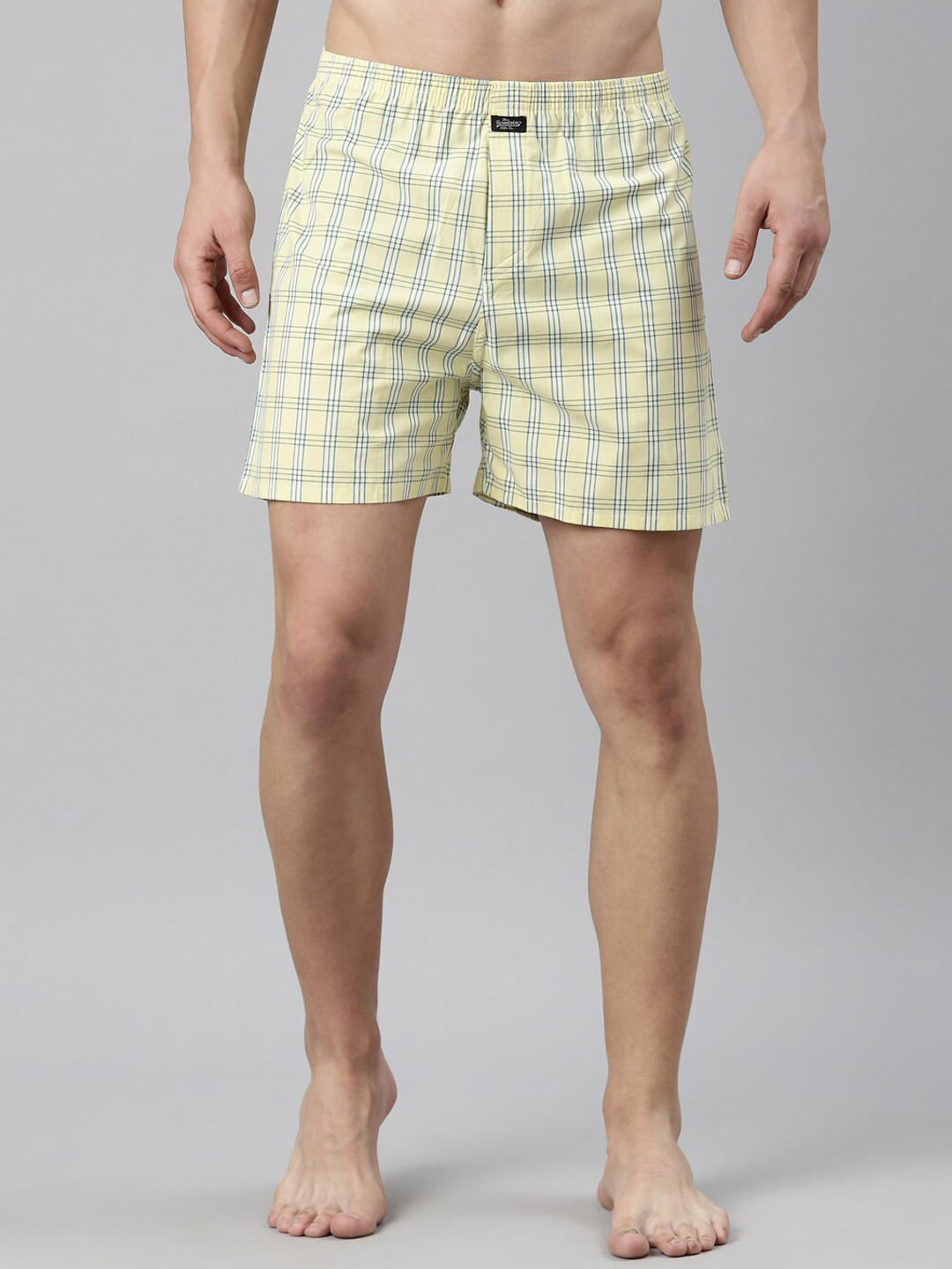 Buy The Roadster Lifestyle Co. Yellow Checked Pure Cotton Boxers RR BC ...