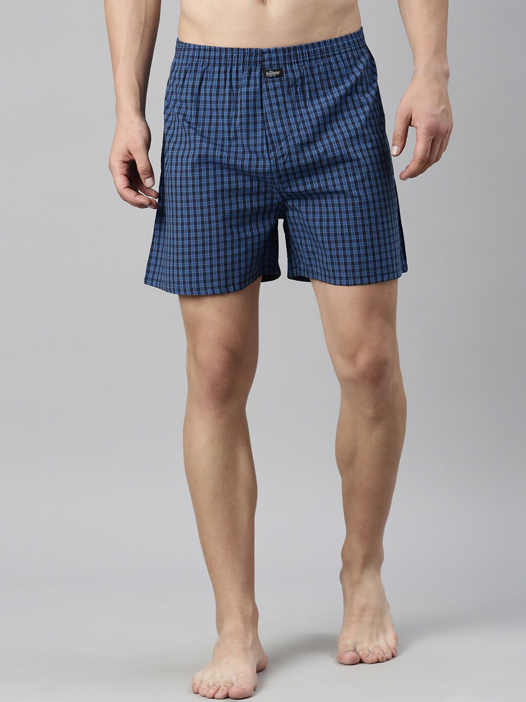 Buy The Roadster Lifestyle Co. Blue Checked Pure Cotton Boxers - Boxers ...