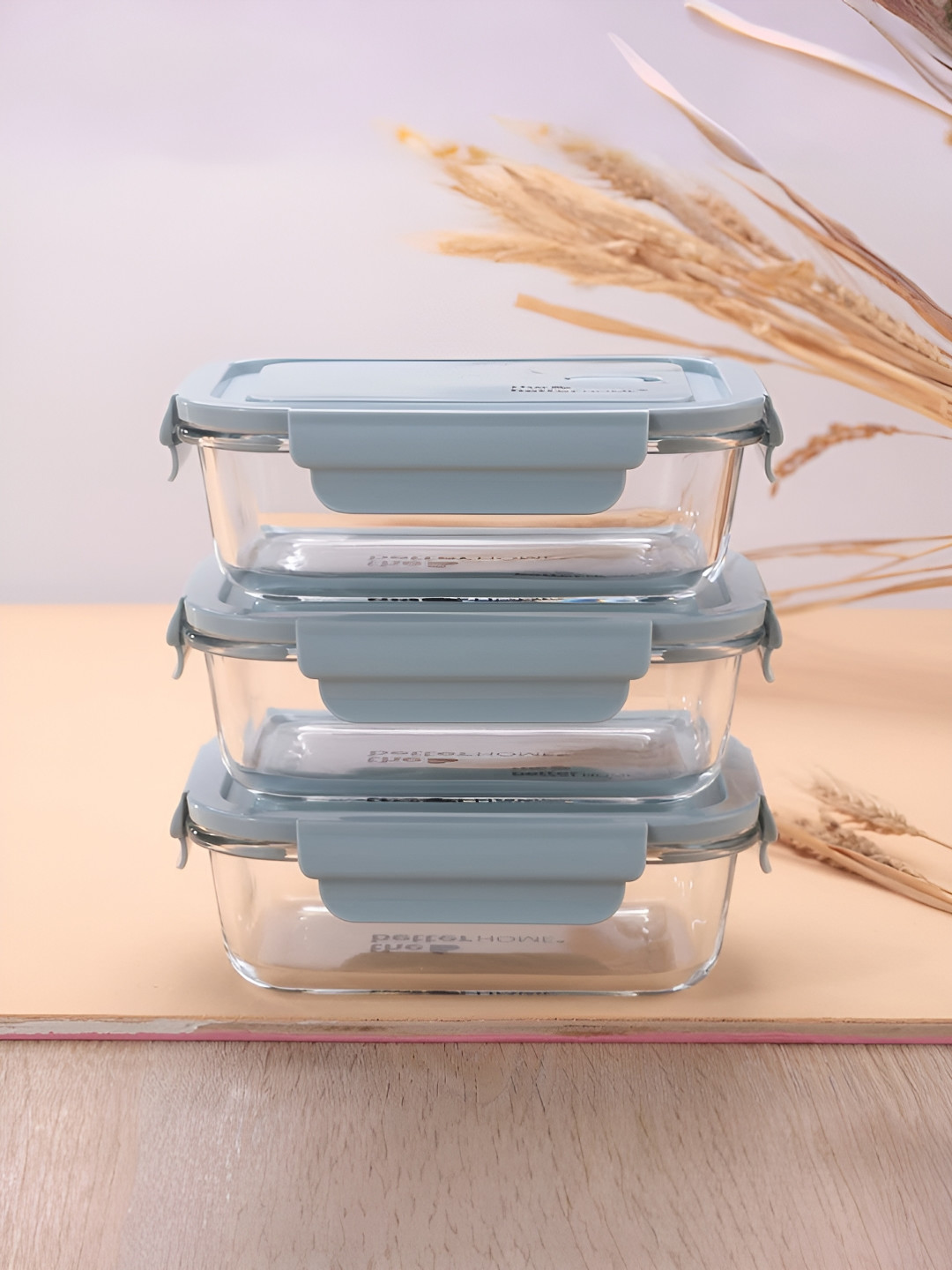 Buy The Better Home Set Of 3 Blue Borosilicate Glass Lunch Boxes 1.4L ...