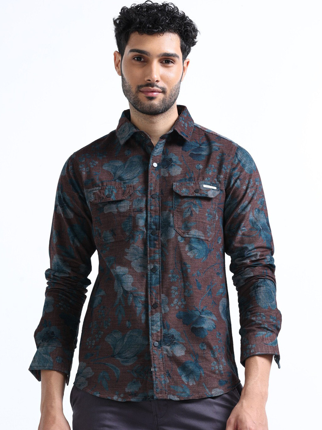 Buy FLY 69 Premium Slim Fit Floral Printed Pure Cotton Corduroy Casual ...