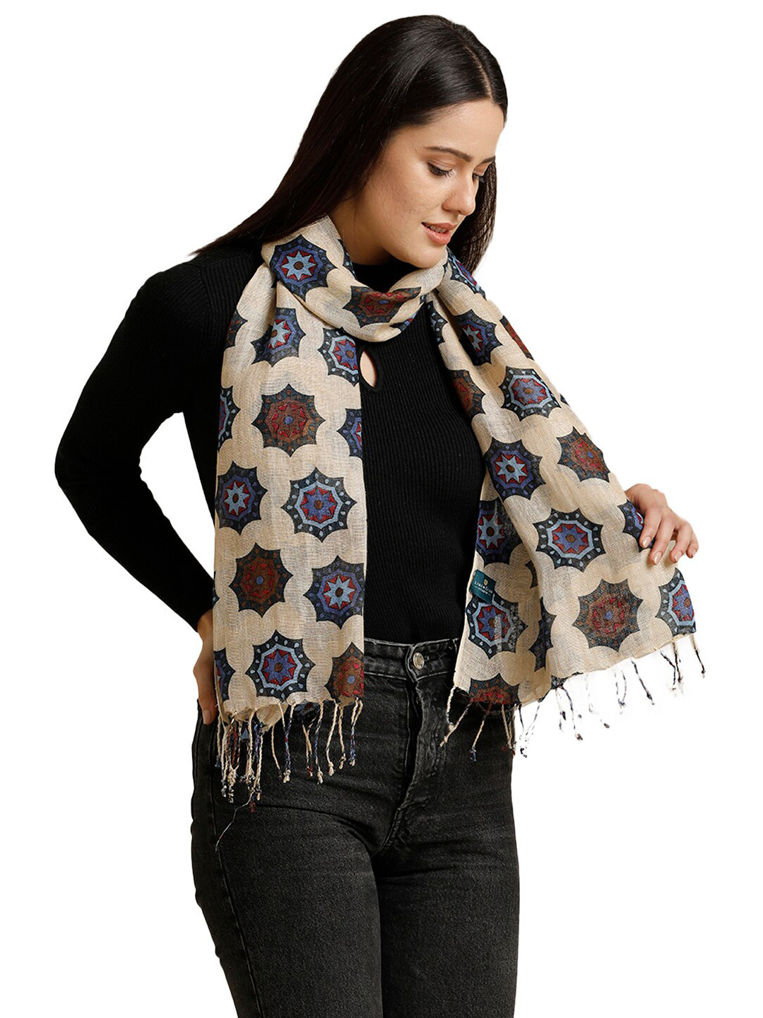 Buy Linen Club Unisex Printed Pure Linen Stole - Stoles for Unisex ...