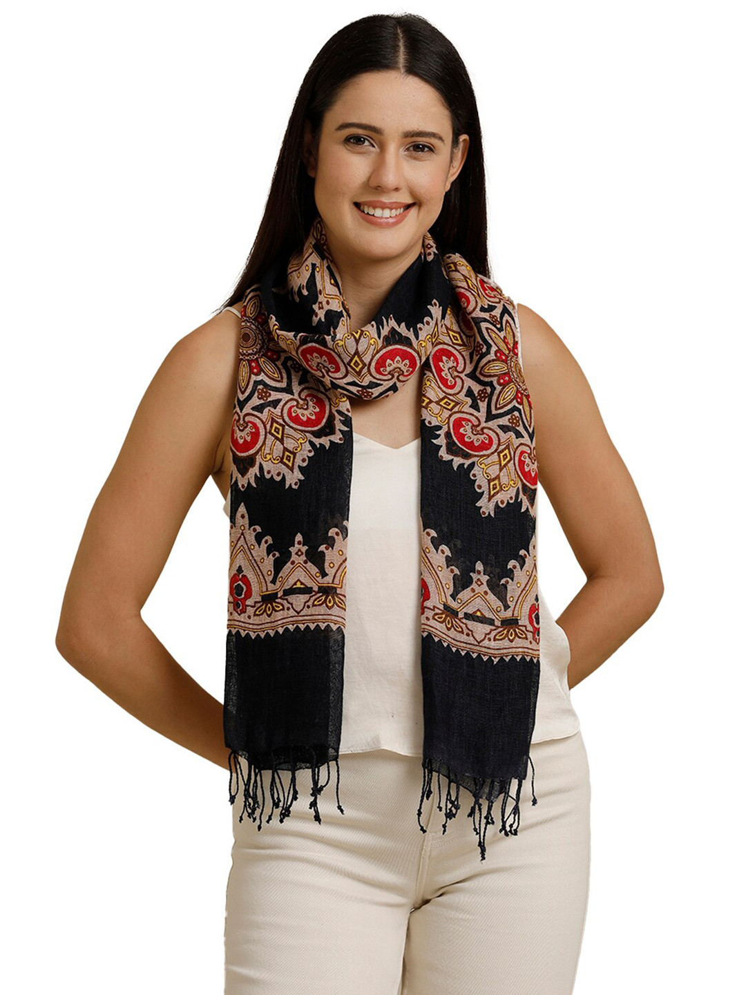 Buy Linen Club Unisex Printed Pure Linen Stole - Stoles for Unisex ...