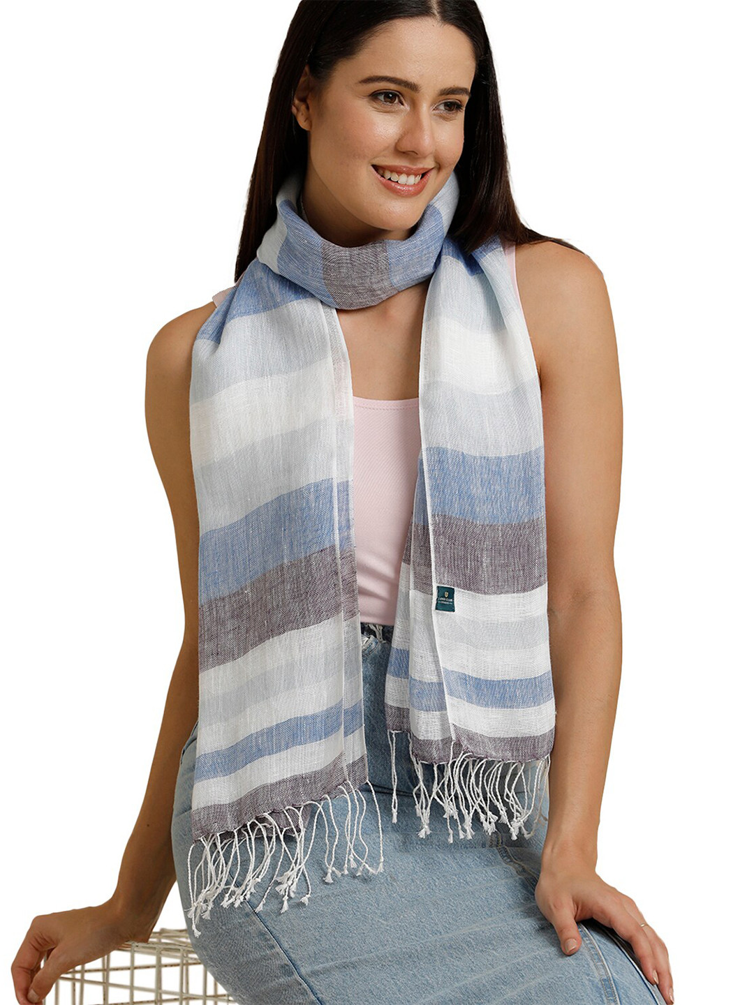 Buy Linen Club Unisex Striped Pure Linen Stole - Stoles for Unisex ...