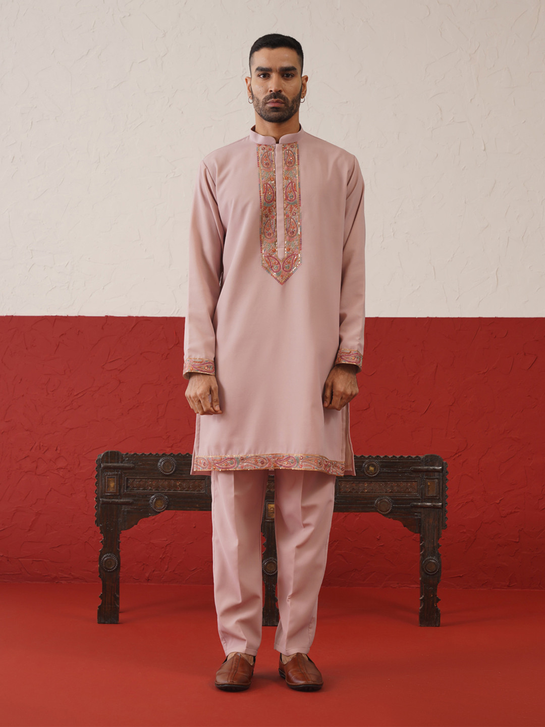Buy KALPRAAG Paisley Embroidered Regular Sequinned Kurta With Trousers ...