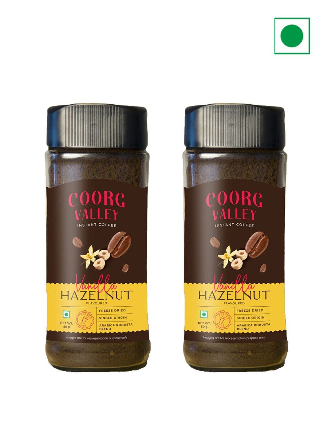 Buy Coorg Valley Pack Of 2 Vanilla Hazelnut Coffee 50 Gms Each - Coffee ...