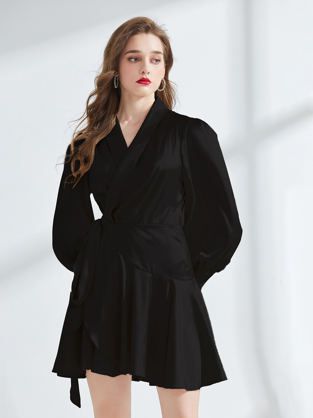 Buy JC Collection V Neck Cuffed Sleeves Gathered Fit & Flare Dress ...