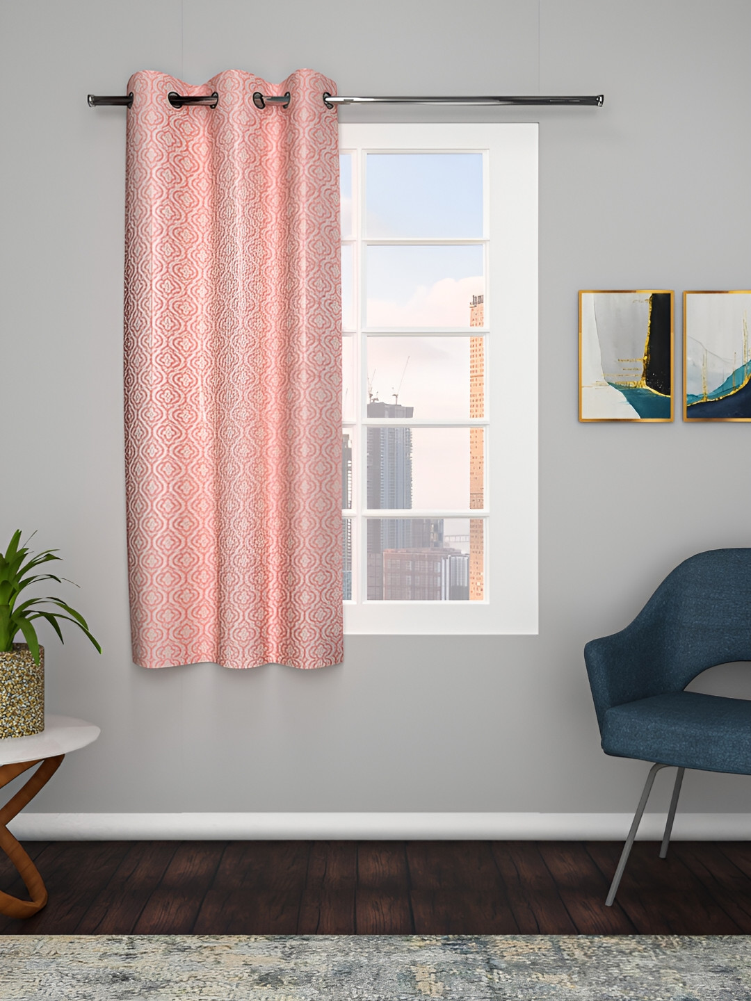 Buy THE CONVERSION Pink Abstract Jacquard Window Curtain - Curtains And ...