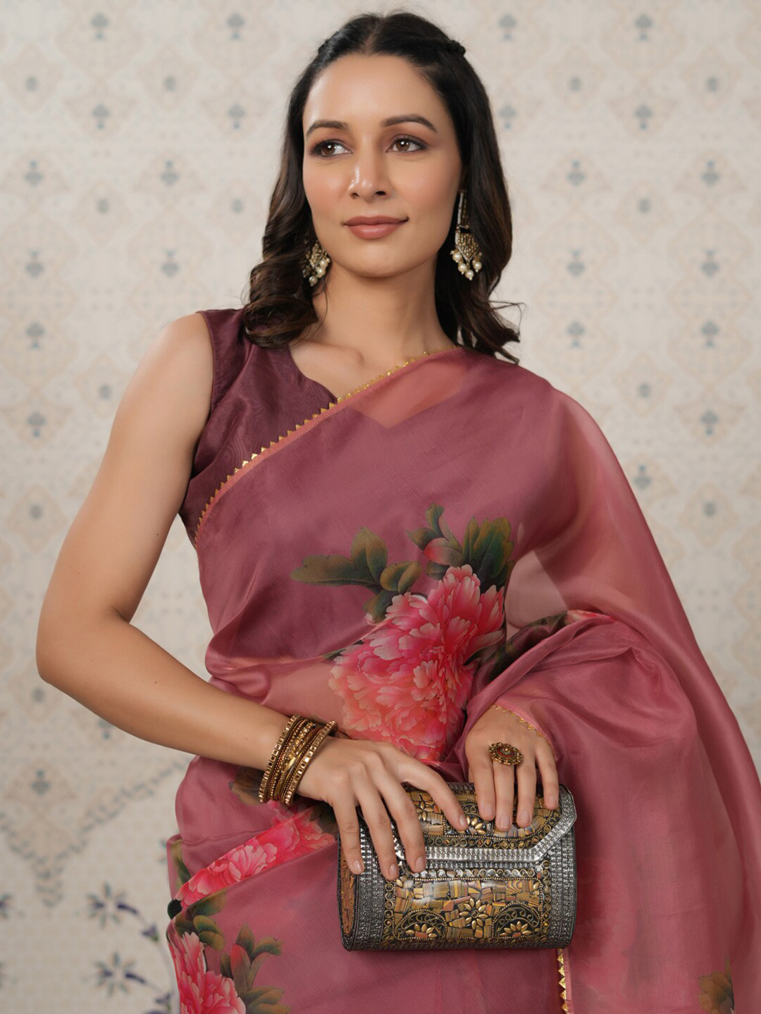 Buy Ode By House Of Pataudi Floral Gotta Patti Organza Saree - Sarees for Women 27193694 | Myntra