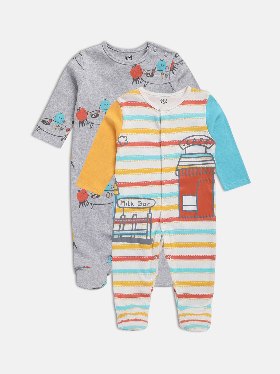 Buy MINI KLUB Infants Boys Pack Of 2 Printed Pure Cotton Sleepsuits ...