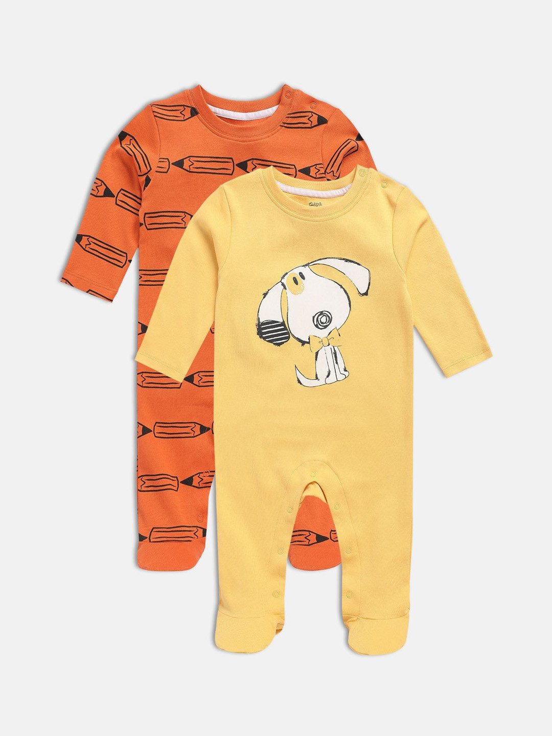 Buy MINI KLUB Infants Boys Pack Of 2 Printed Pure Cotton Sleepsuits ...