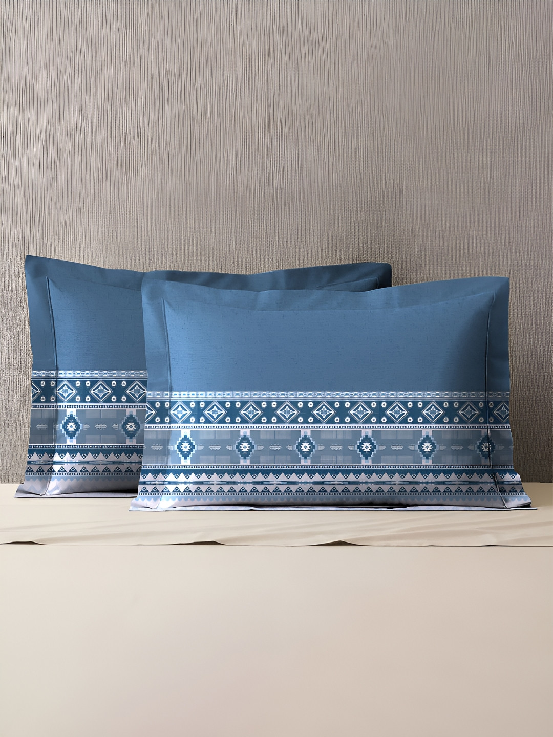 Buy MYTRIDENT Blue & White 2 Pieces Floral Pure Cotton Rectangle Pillow ...
