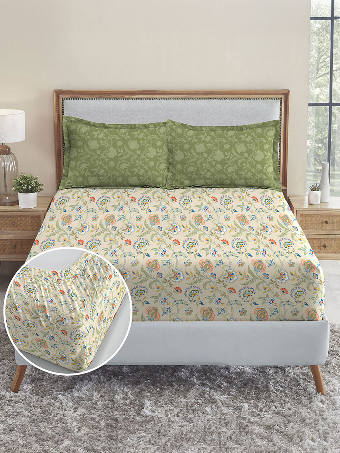 Buy MYTRIDENT English Chintz 210TC King 100% Cotton 1 Fitted Sheet With ...